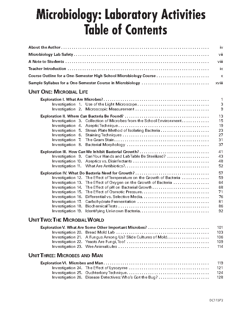 Table of Contents: Microbiology—Laboratory Activities | Flinn Scientific