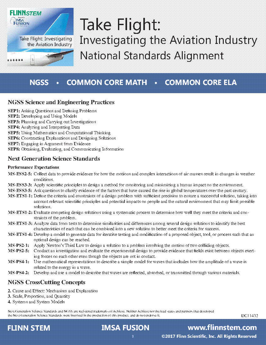 IMSA Fusion—Take Flight—National Standards Alignment | Flinn Scientific