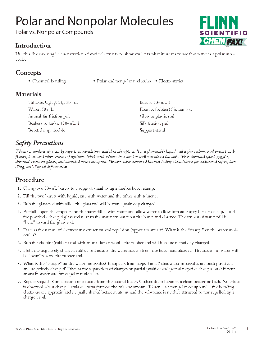 Polar and Nonpolar Molecules | Flinn Scientific