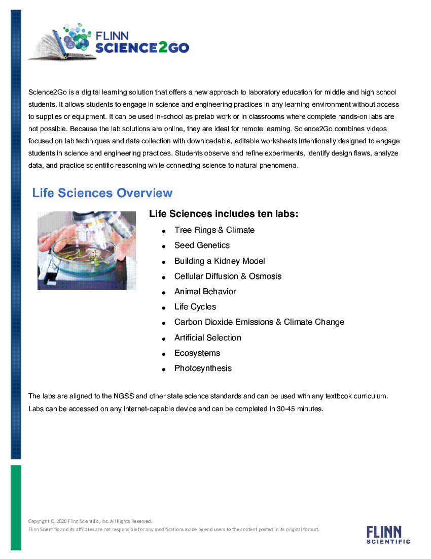 MS Life Science Overview, Science2Go | Flinn Scientific