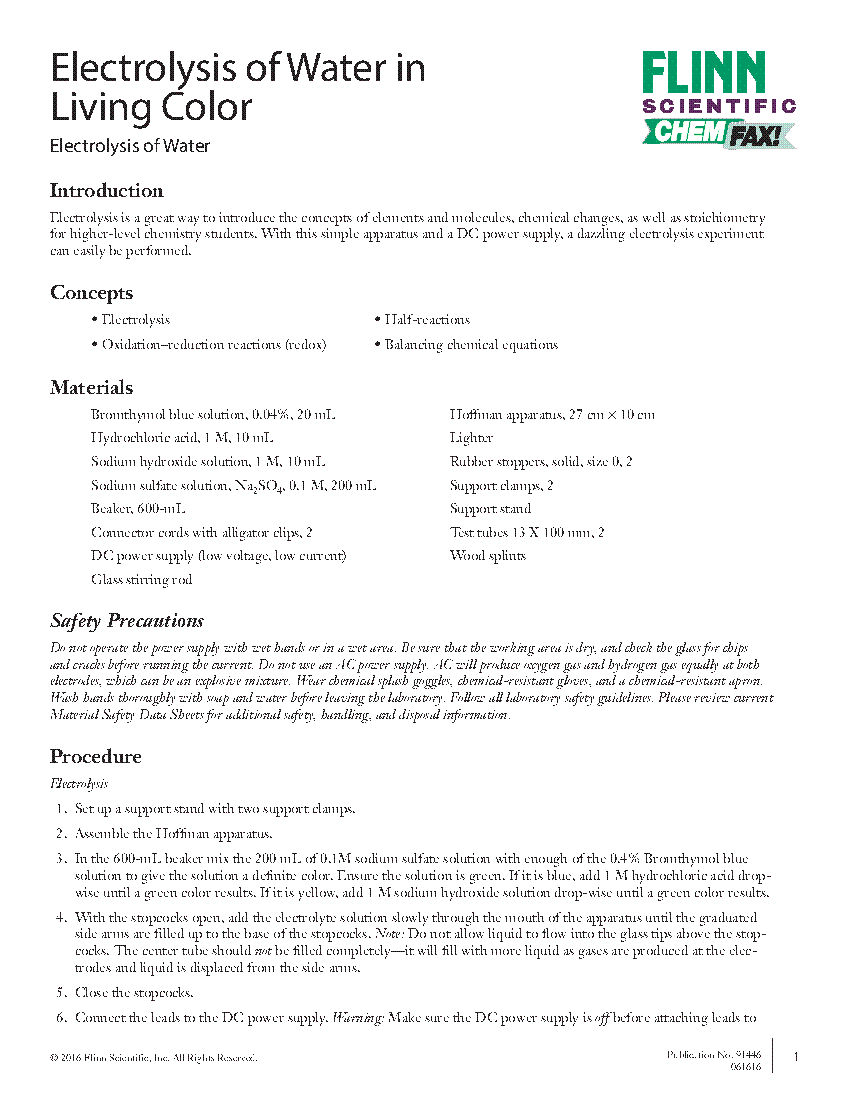 Electrolysis of Water in Living Color | Flinn Scientific