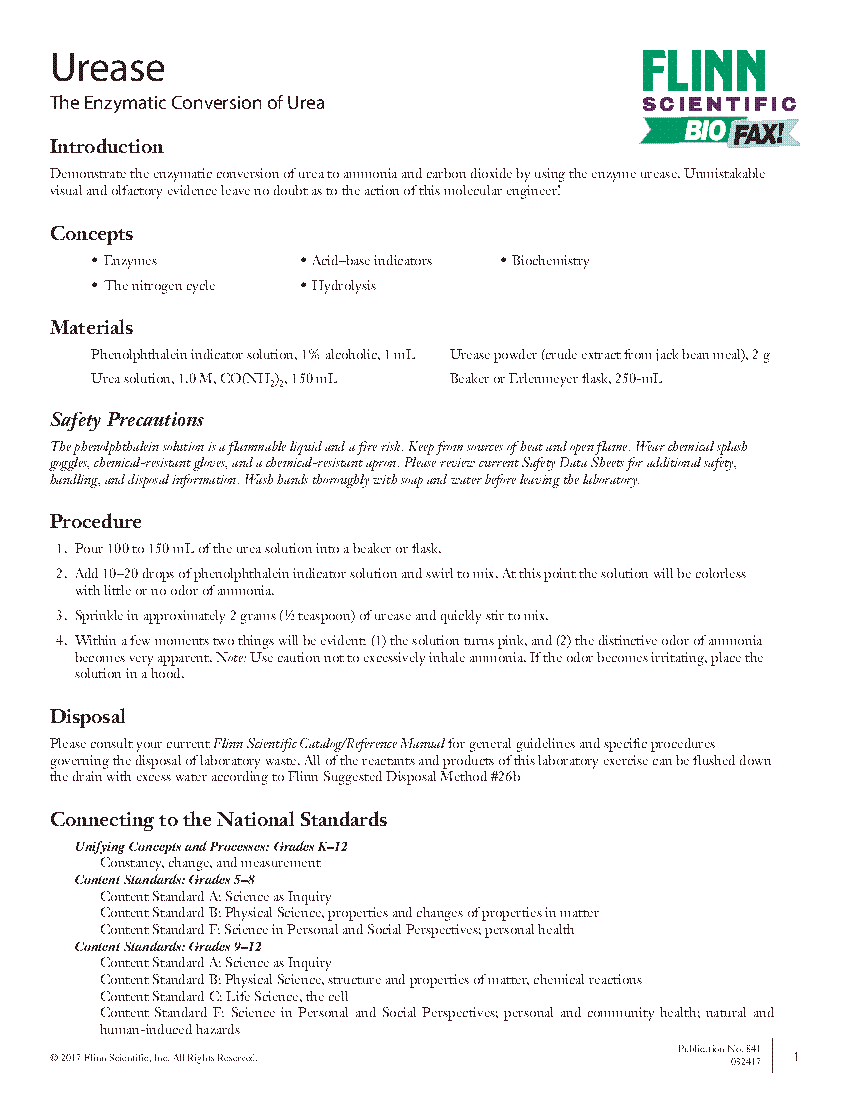 Urease - The Enzymatic Conversion of Urea | Flinn Scientific