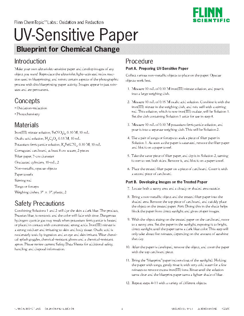 UV-Sensitive Paper: Blueprint for Chemical Change—ChemTopic™ Lab ...