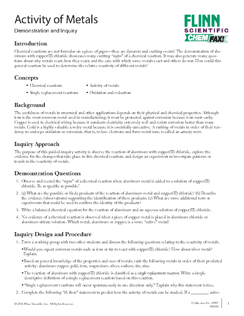 Activity of Metals | Flinn Scientific