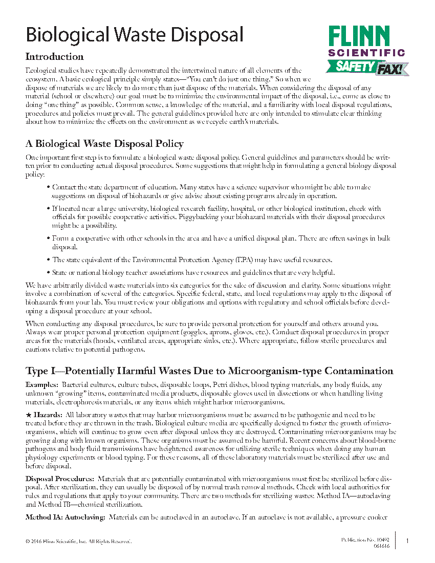 Biological Waste Disposal | Flinn Scientific
