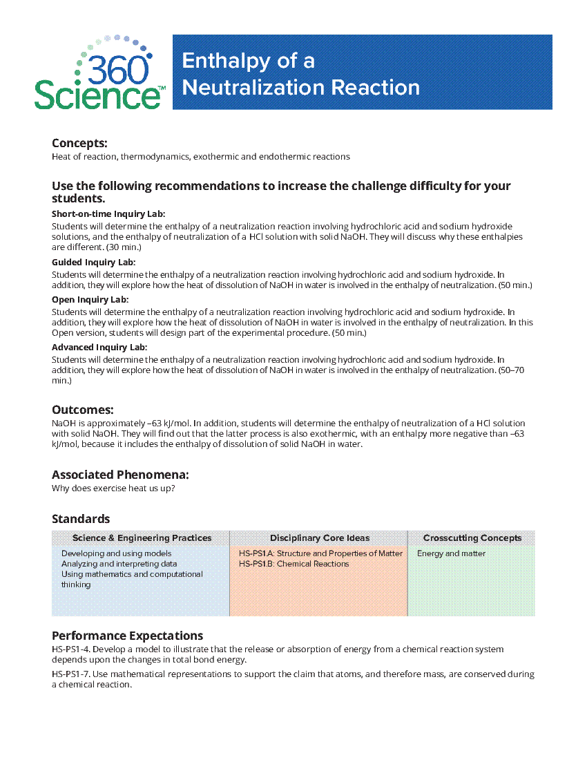360Science™: Enthalpy of a Neutralization Reaction | Flinn Scientific