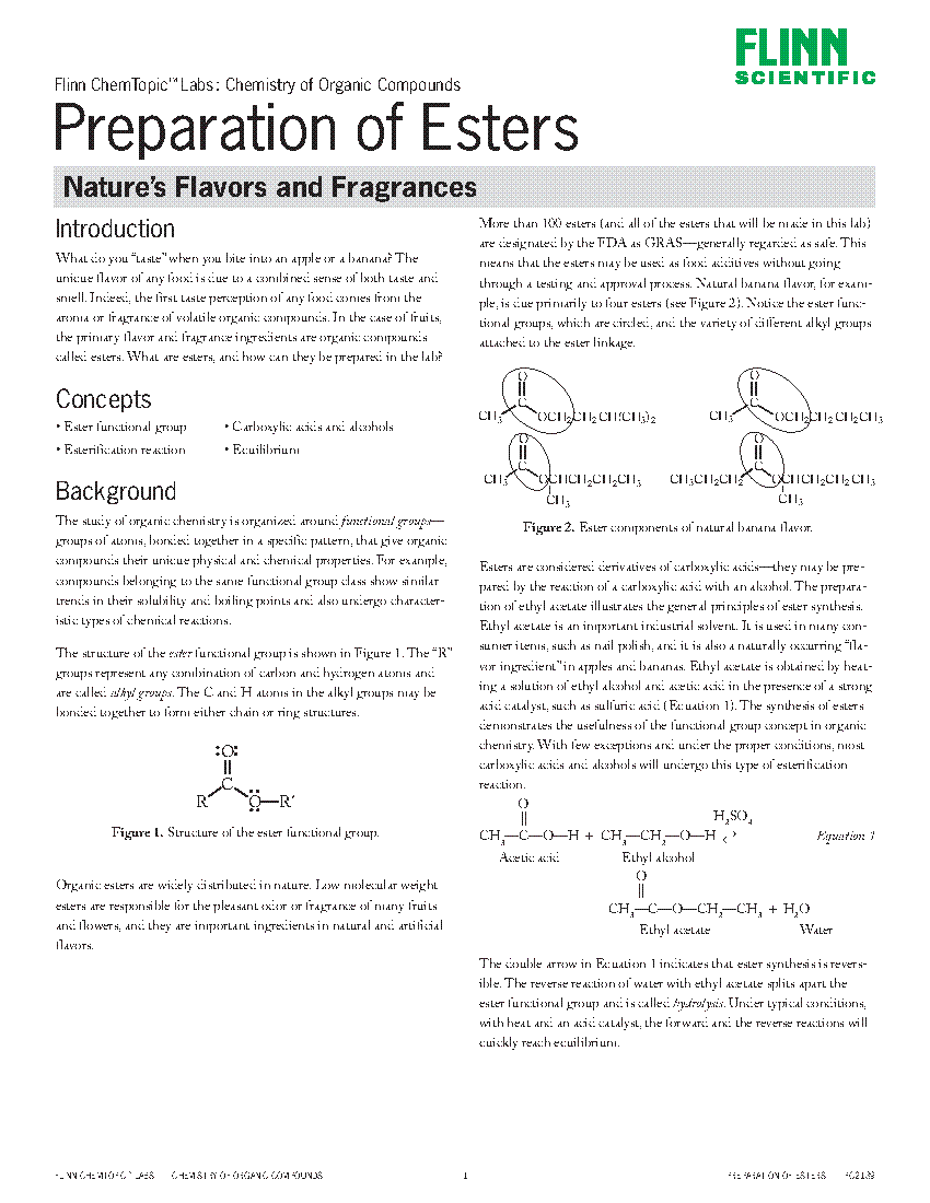 Preparation of Esters: Nature’s Flavors and Fragrances—ChemTopic™ Lab ...