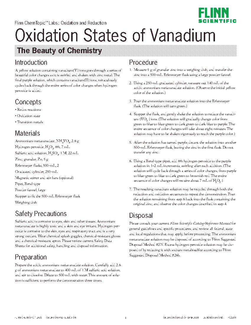Oxidation States of Vanadium: The Beauty of Chemistry—ChemTopic™ Lab ...