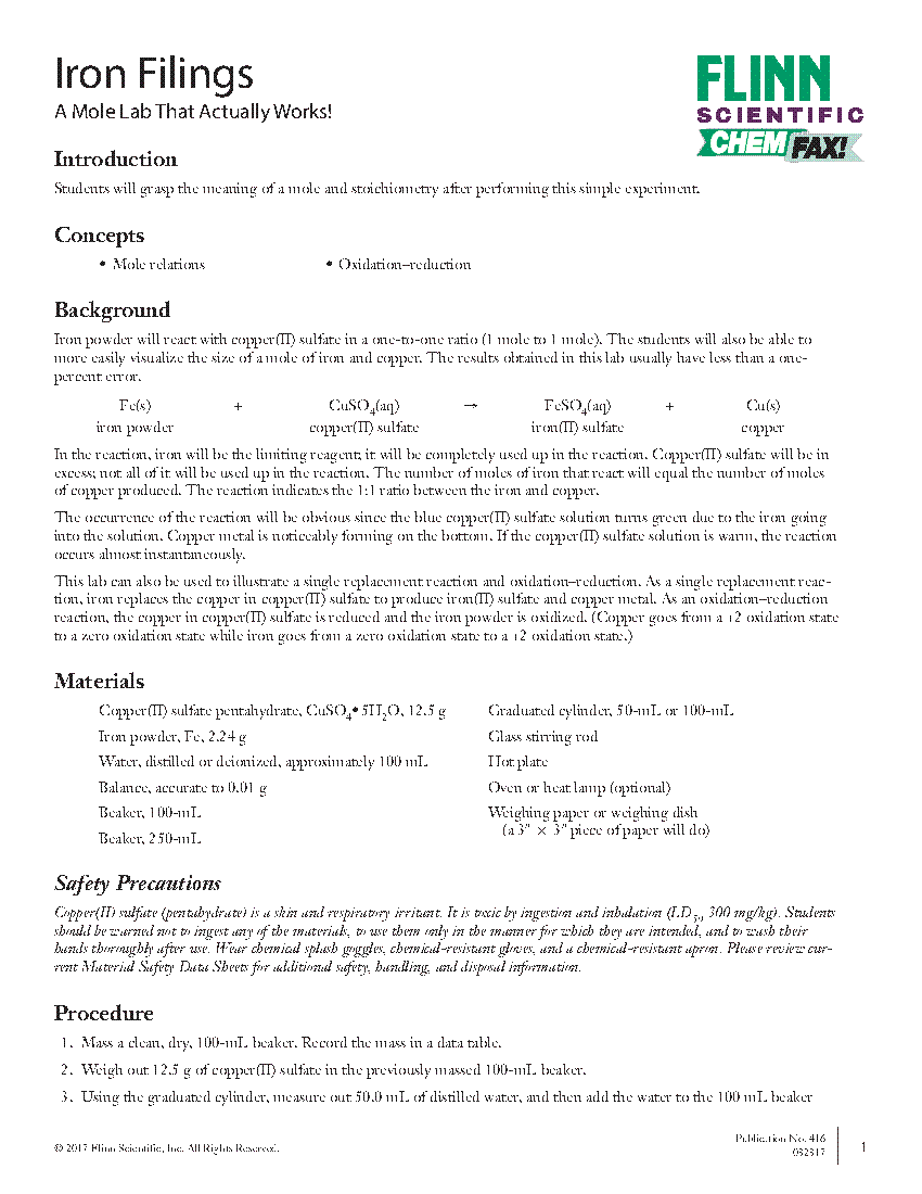 Iron Filings - A Mole Lab That Actually Works | Flinn Scientific