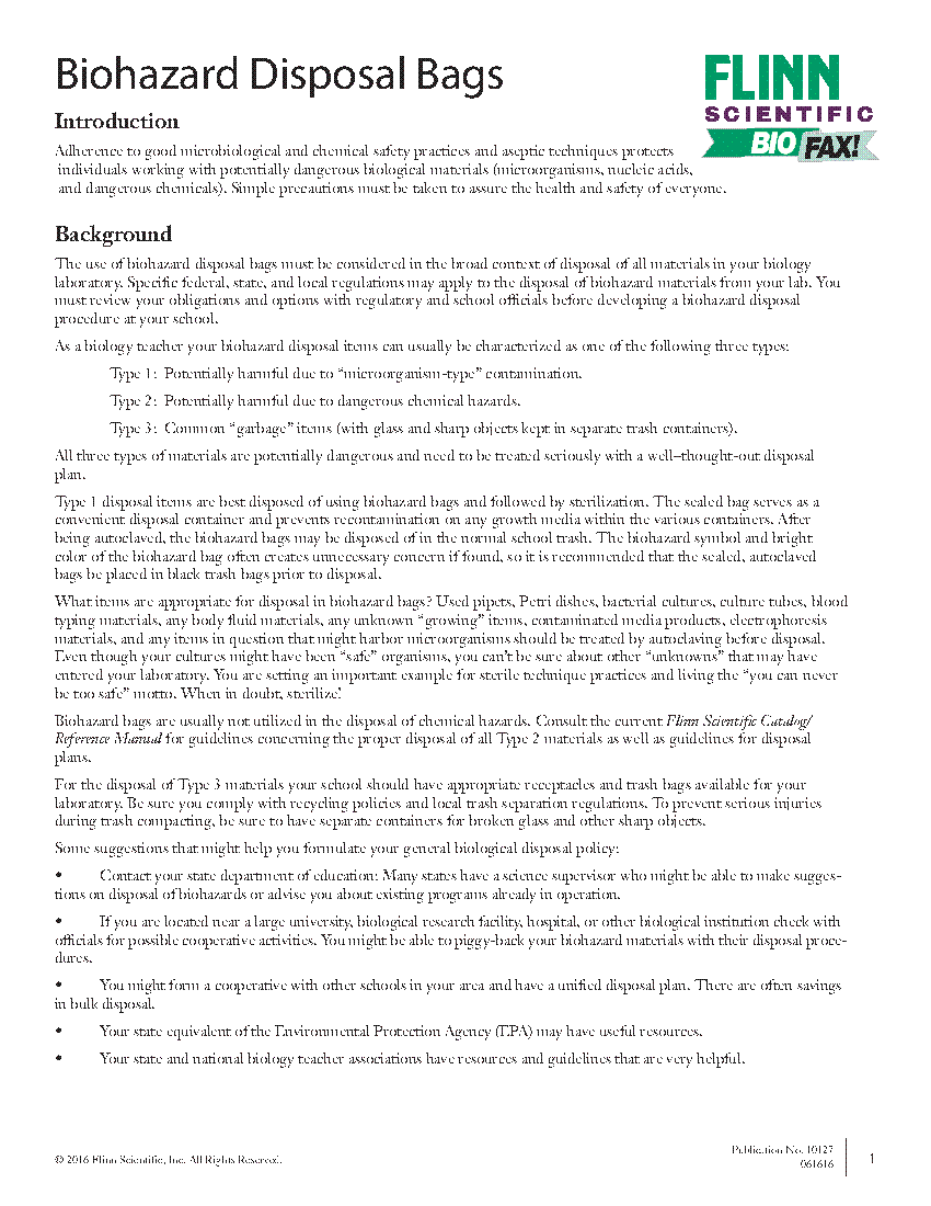 Biohazard Disposal Bags | Flinn Scientific