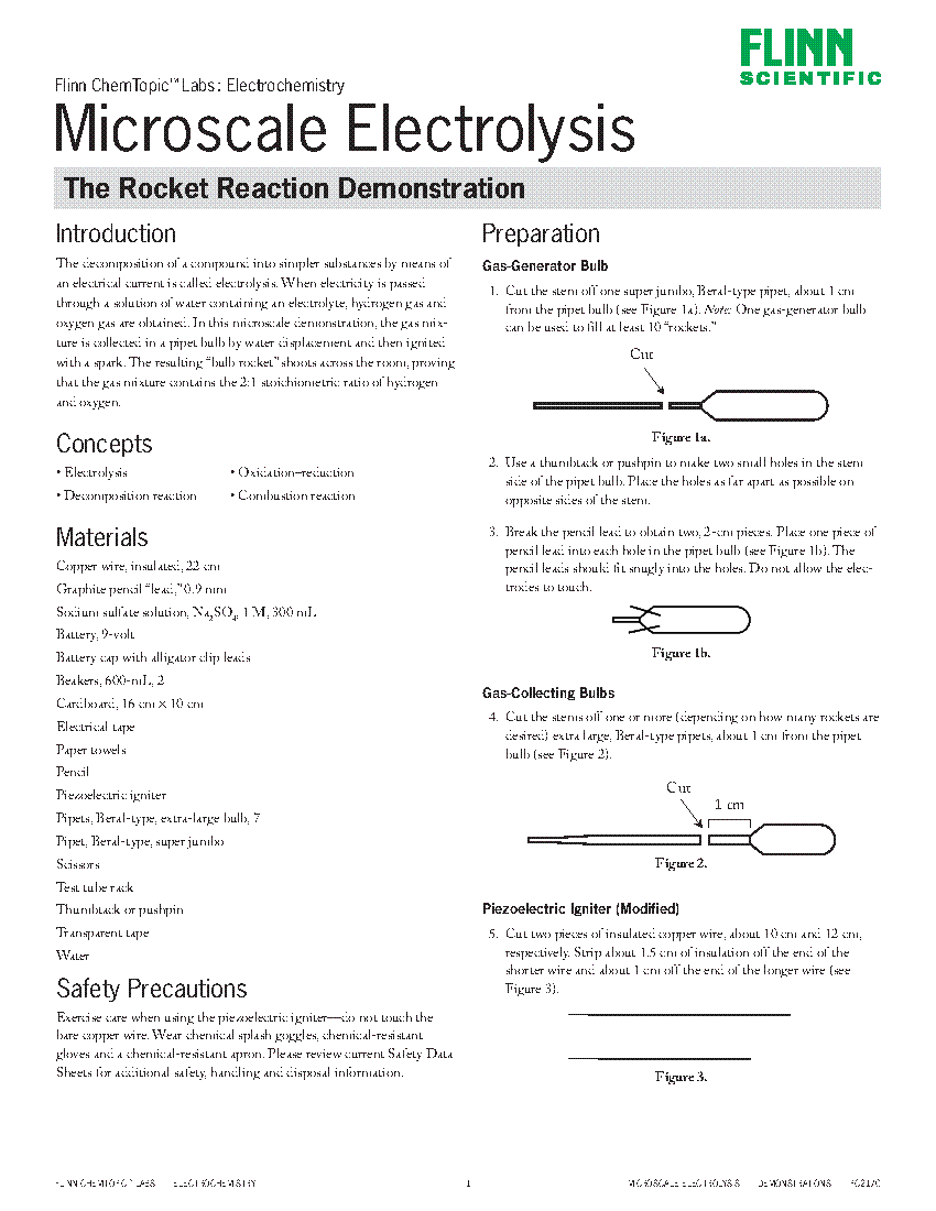 Microscale Electrolysis: The Rocket Reaction Demonstration—ChemTopic ...