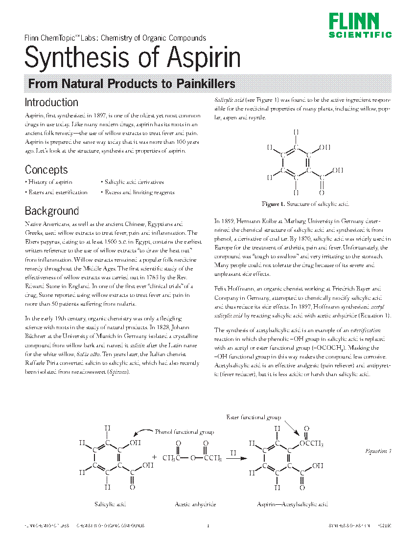 Synthesis of Aspirin: From Natural Products to Painkillers—ChemTopic ...