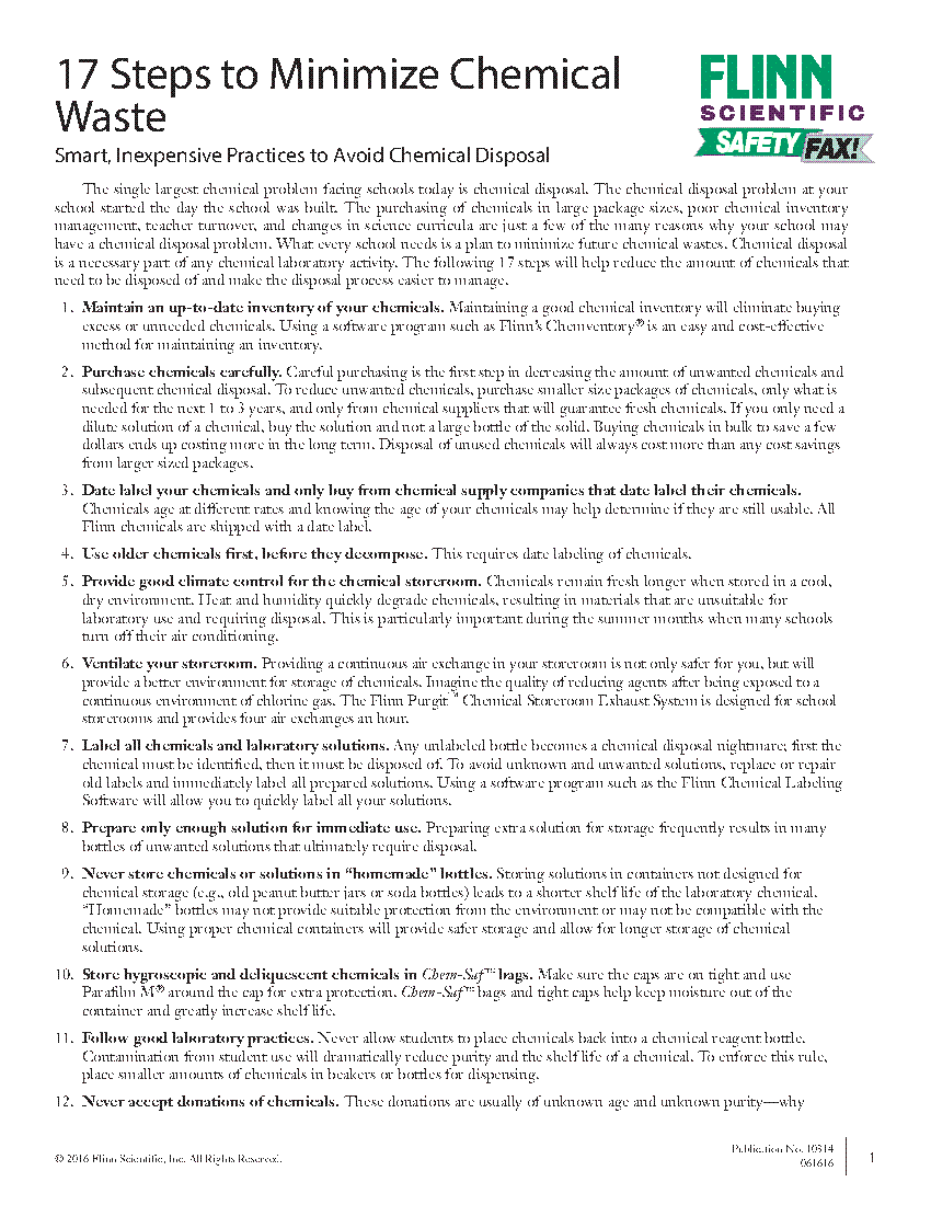 17 Steps to Minimize Chemical Waste | Flinn Scientific