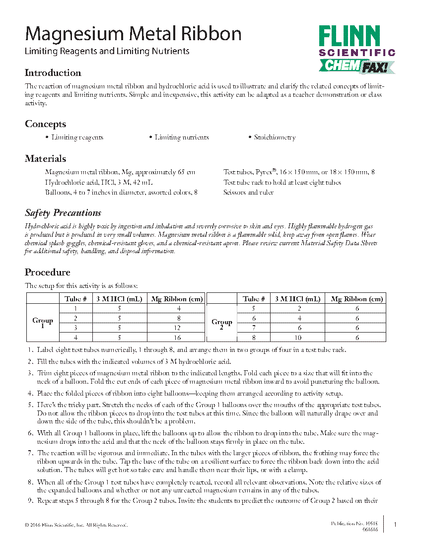 Magnesium Metal Ribbon | Flinn Scientific