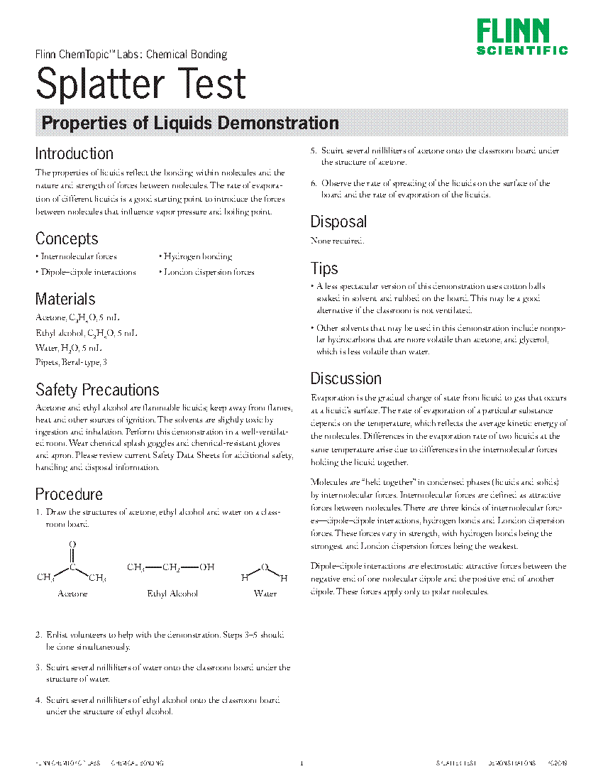 Splatter Test: Properties of Liquids Demonstration—ChemTopic™ Lab ...