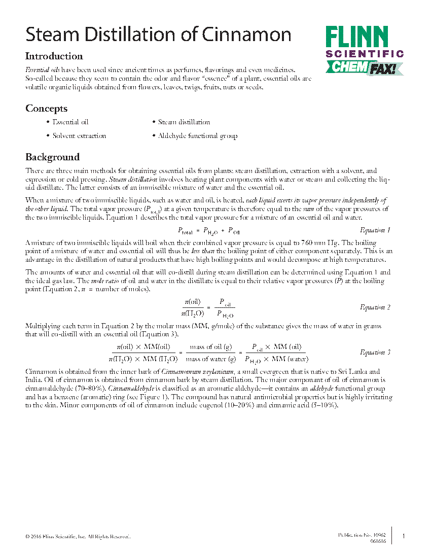 Steam Distillation of Cinnamon | Flinn Scientific