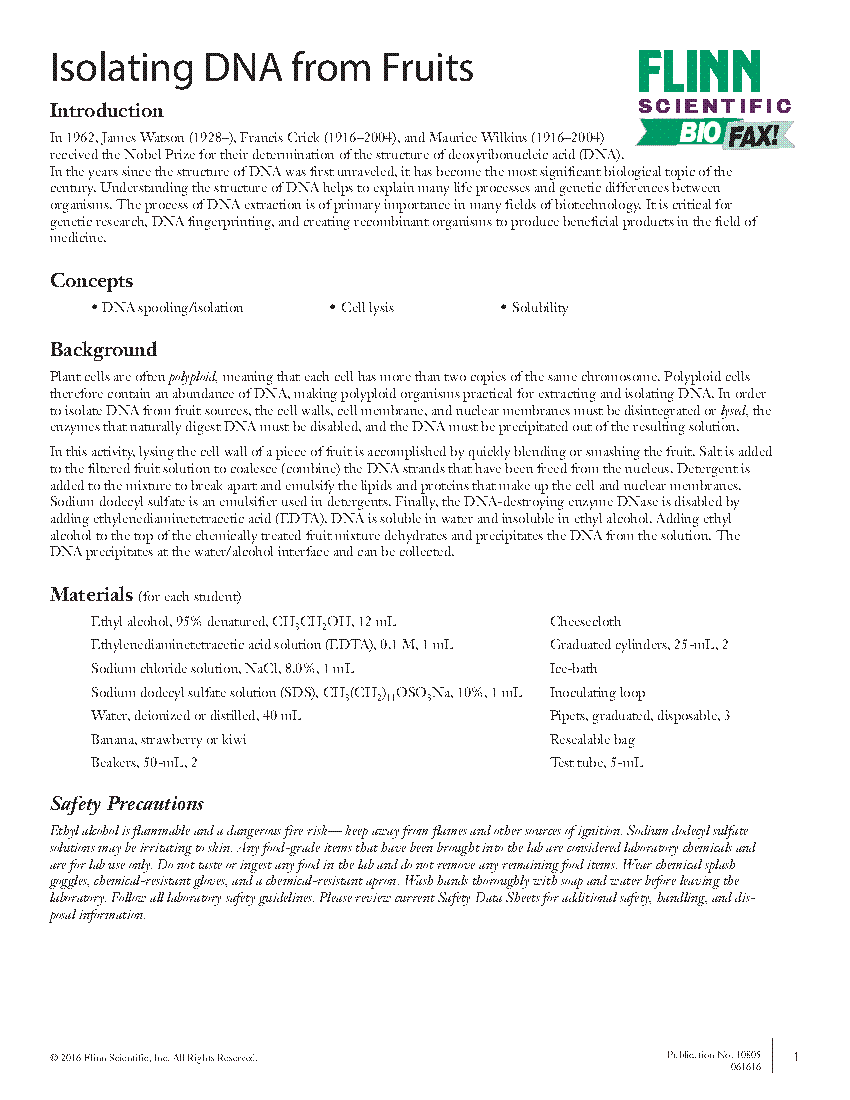 Isolating DNA from Fruits | Flinn Scientific
