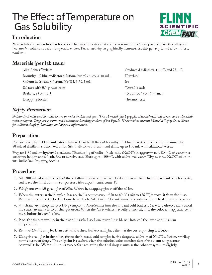 The Effect of Temperature on Gas Solubility | Flinn Scientific