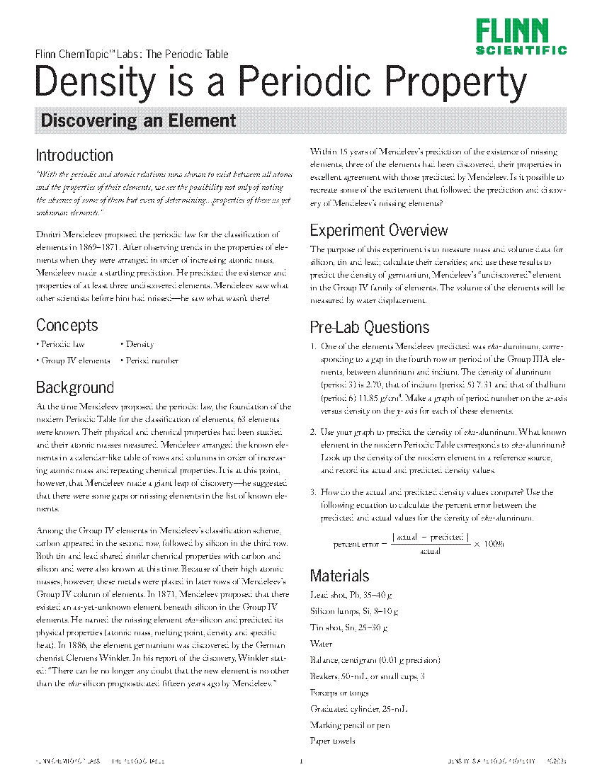 Density Trend On Periodic Table