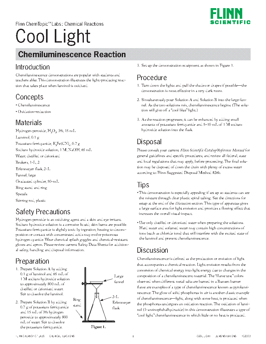 Cool Light: Chemiluminescence Reaction—ChemTopic™ Lab Activity | Flinn ...