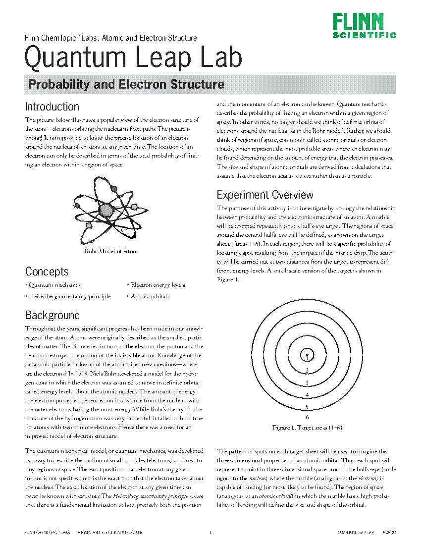 Quantum Leap Lab: Probability and Electron Structure—ChemTopic™ Lab ... Quantum Leap Lab: Probability and Electron Structure—ChemTopic™ Lab ...