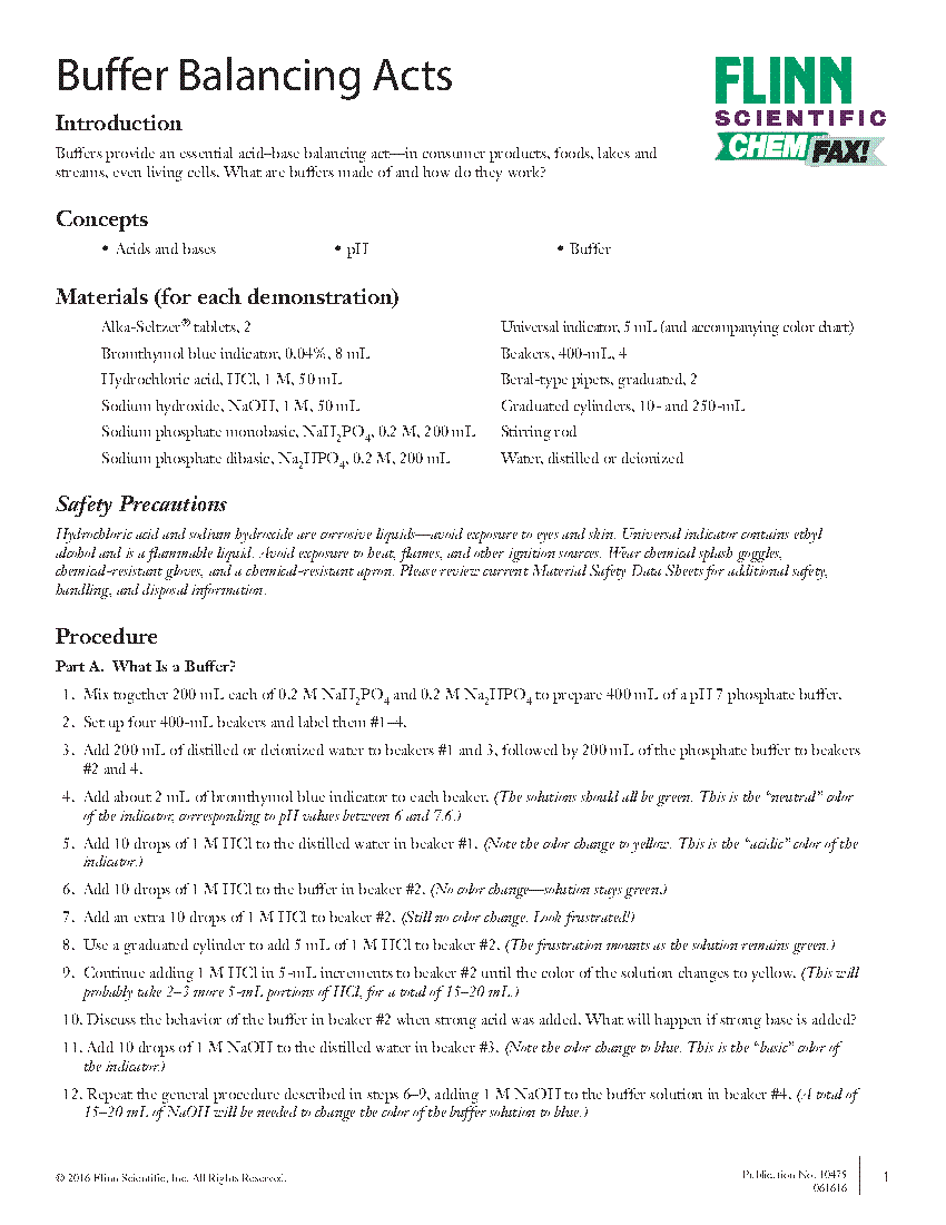 Buffer Balancing Acts Flinn Scientific