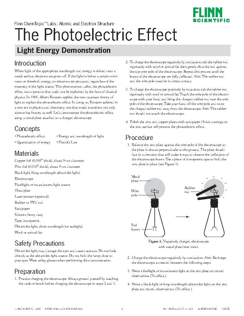 The Photoelectric Effect: Light Energy Demonstration—ChemTopic™ Lab ...