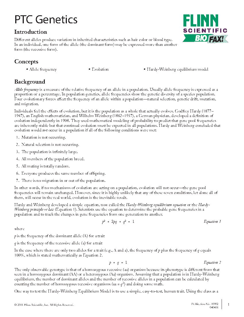 PTC Genetics | Flinn Scientific