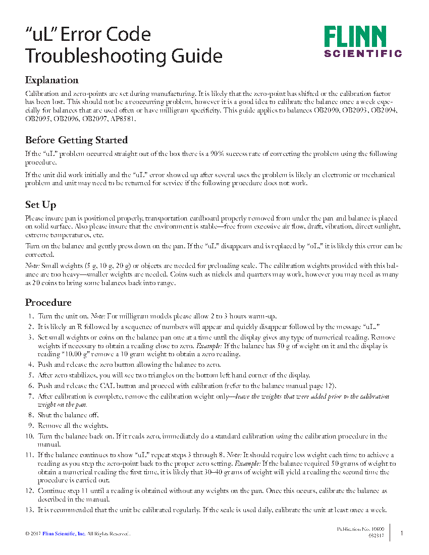How to fix uL error code on balances