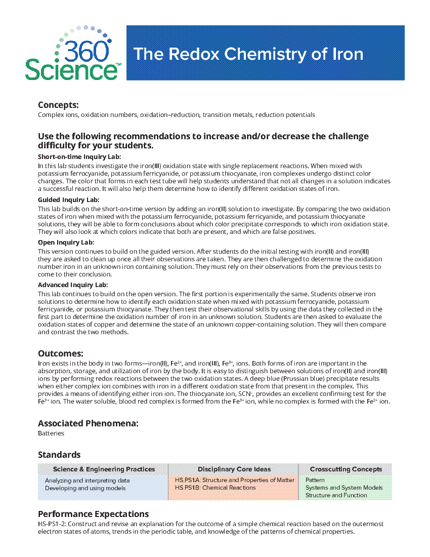 360Science™: The Redox Chemistry of Iron | Flinn Scientific