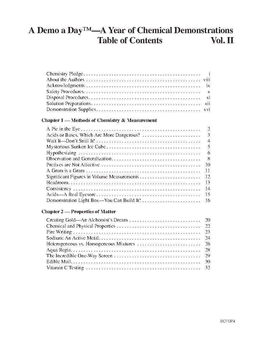 Table of Contents: A Demo A Day™, Volume 2—Another Year of Chemical ...