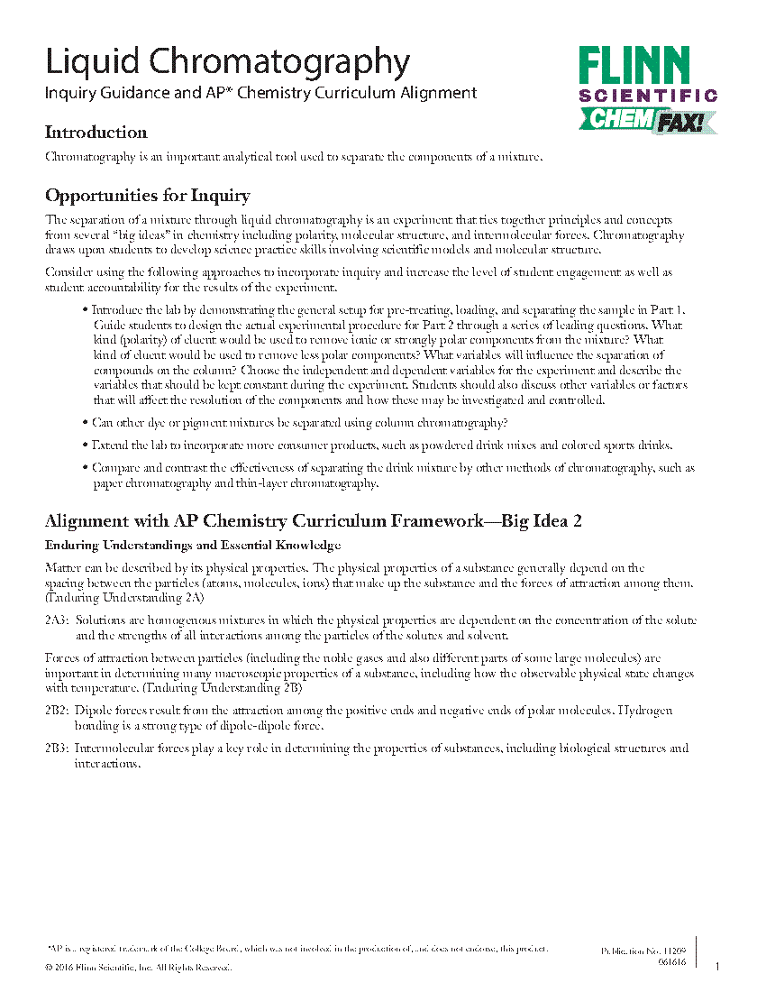 Liquid Chromatography Inquiry Guidance and AP* Chemistry Curriculum ...