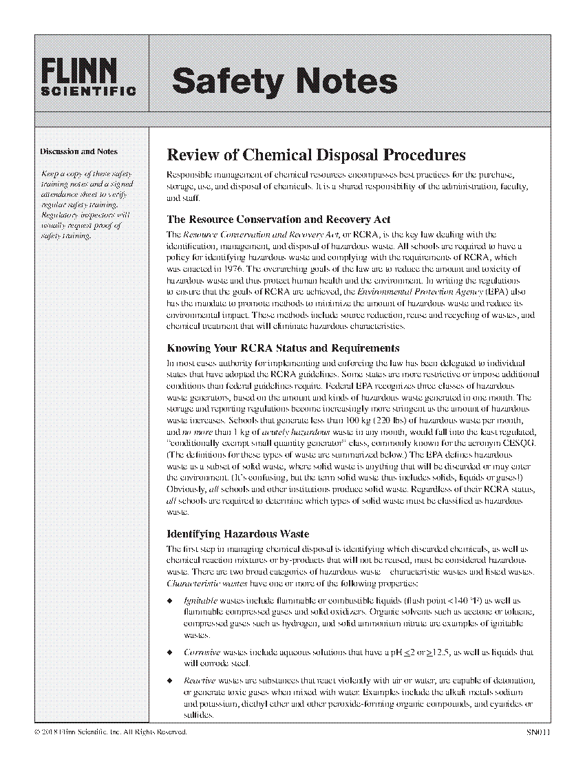 Review of Chemical Disposal Procedures: College | Flinn Scientific