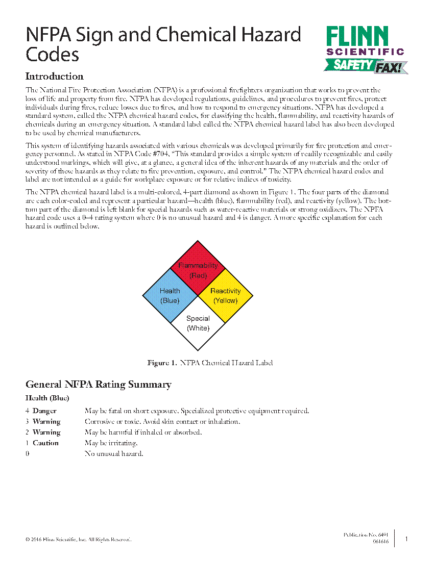 NFPA Sign and Chemical Hazard Codes | Flinn Scientific